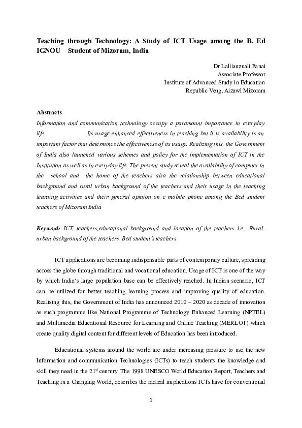(DOC) Teaching through Technology A Study of ICT Usage among the B. Ed ...