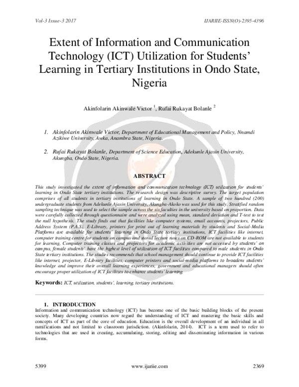 (PDF) Extent of Information and Communication Technology (ICT ...