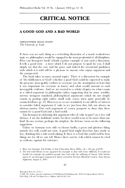 (PDF) A Good God and a Bad World