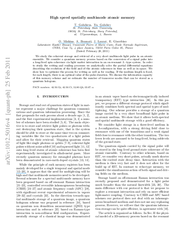 High-speed spatially multimode atomic memory