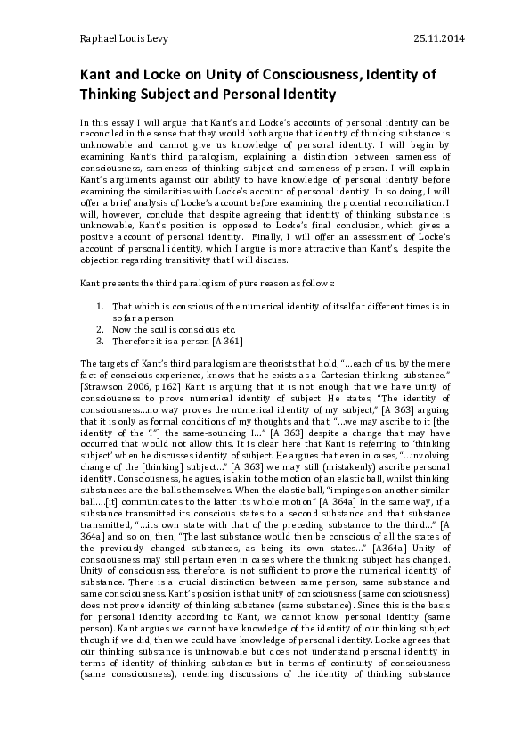 (PDF) Kant and Locke on Unity of Consciousness