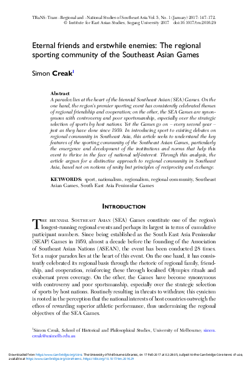 (PDF) Eternal Friends and Erstwhile Enemies: The Regional Sporting ...
