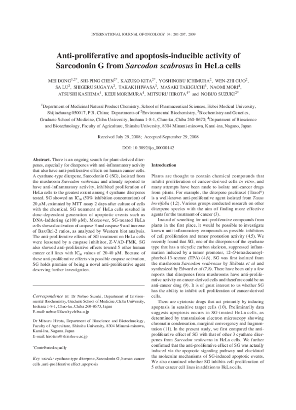 (PDF) Anti-proliferative and apoptosis-inducible activity of Sarcodonin G from Sarcodon ...