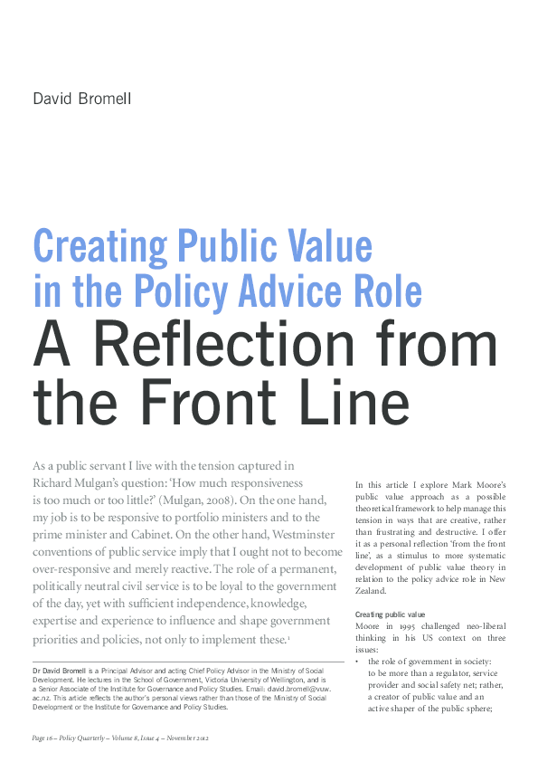 (PDF) Creating Public Value in the Policy Advice Role A Reflection from ...