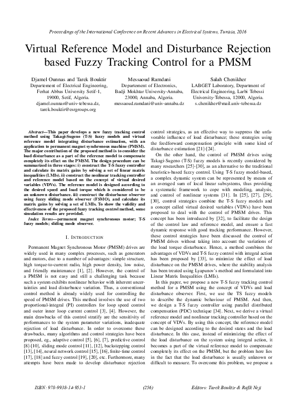 (PDF) Virtual Reference Model and Disturbance Rejection based Fuzzy Tracking Control for a PMSM