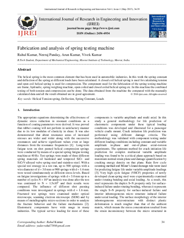 (PDF) Fabrication and analysis of spring testing machine
