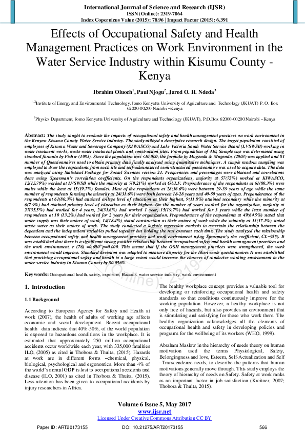 (PDF) Effects of Occupational Safety and Health Management Practices on ...