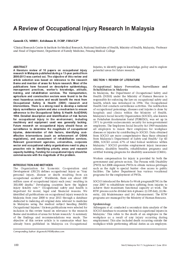 (PDF) Occupational injury research