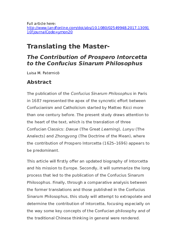 (DOC) Paternicò, Luisa M. (2017), “Translating the Master. The ...