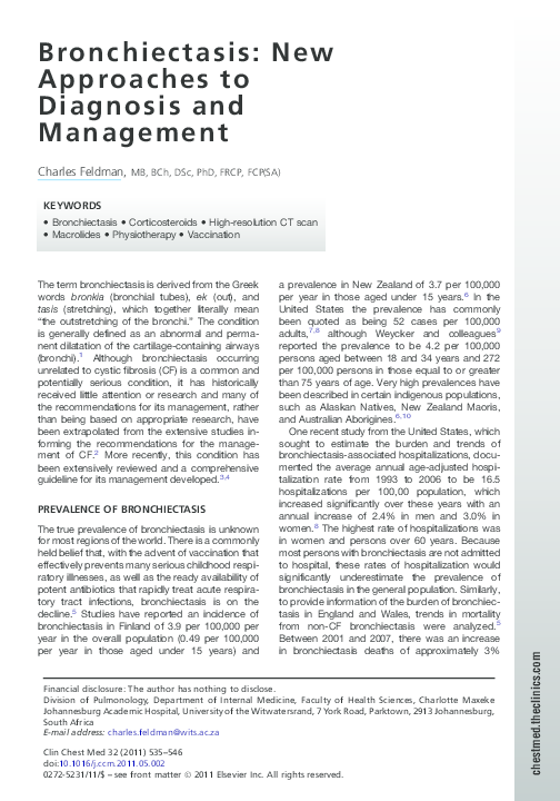 (PDF) Bronchiectasis: New Approaches to Diagnosis and Management