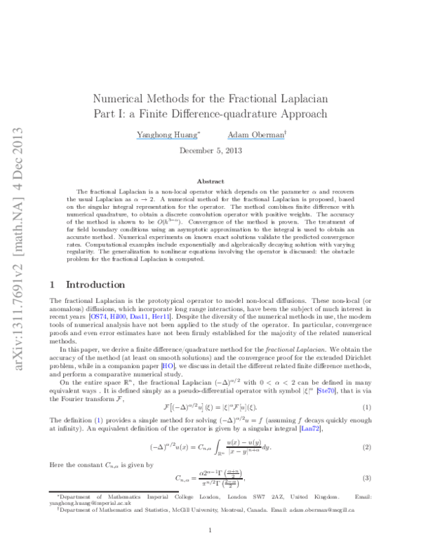 Pdf Numerical Methods For The Fractional Laplacian A Finite Difference Quadrature Approach