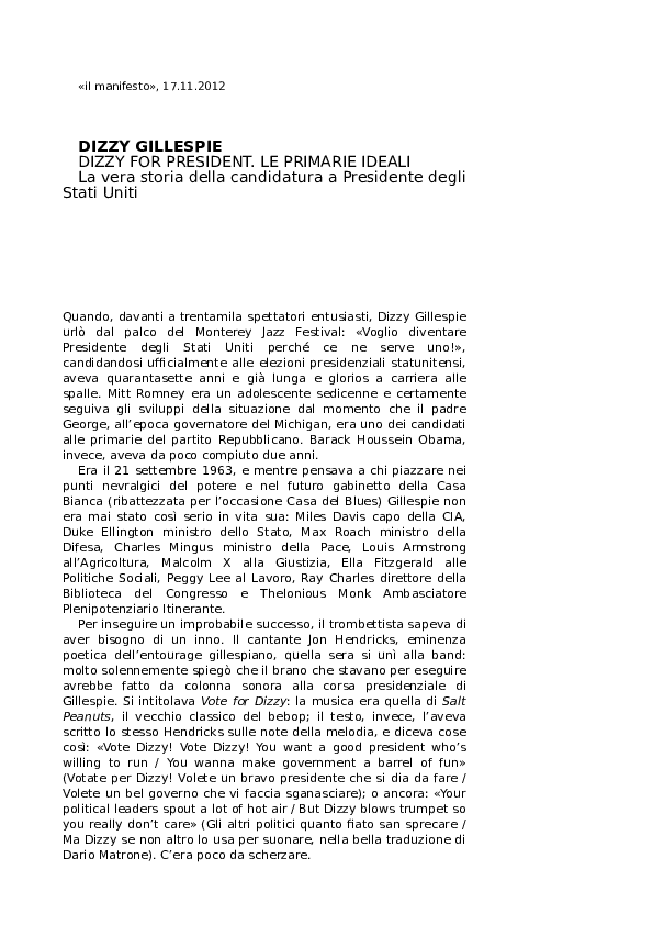 (DOC) Dizzy for President. La vera storia della candidatura di ...
