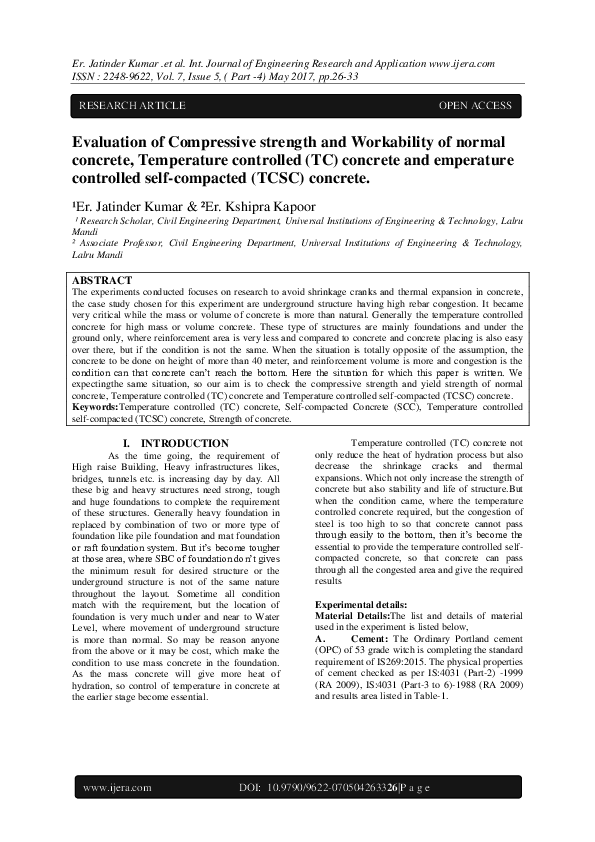 (PDF) Evaluation of Compressive strength and Workability of normal ...