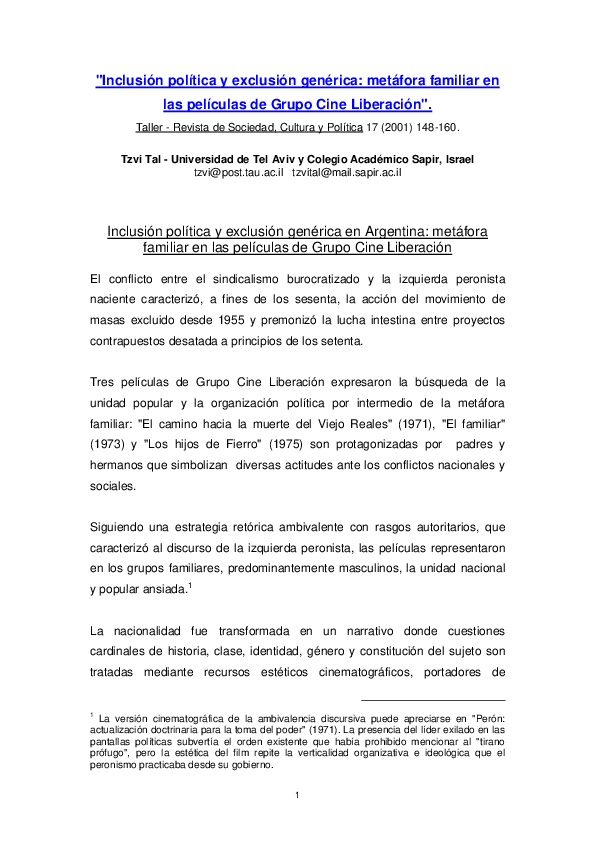 (PDF) "Inclusión política y exclusión genérica: metáfora familiar en ...