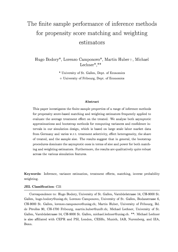 (PDF) The finite sample performance of inference methods for propensity score matching and ...