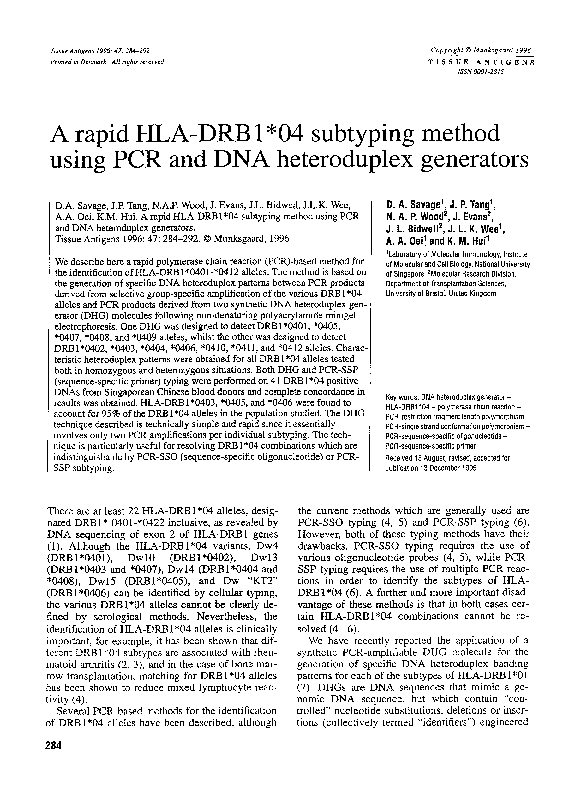 (PDF) A rapid HLA-DRB1*04 subtyping method using PCR and DNA ...