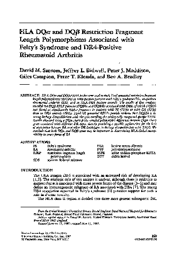 (PDF) HLA DQα and DQβ restriction fragment length polymorphisms associated with Felty's syndrome ...