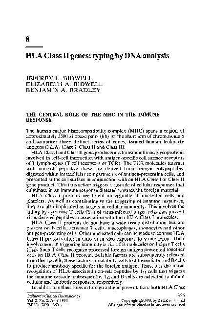 (PDF) 8 HLA Class II genes: typing by DNA analysis