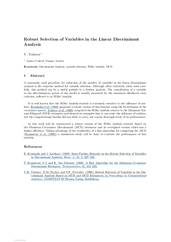 (PDF) Robust selection of variables in linear discriminant analysis
