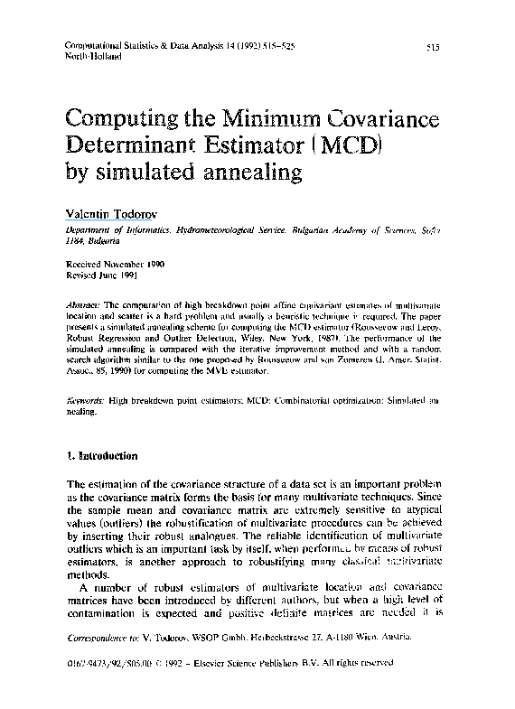 Pdf Computing The Minimum Covariance Determinant Estimator Mcd By
