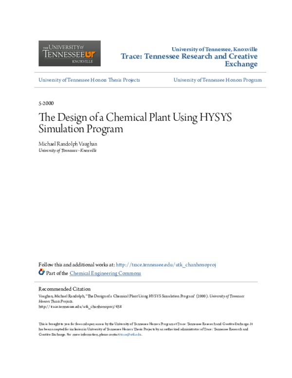 (PDF) The Design of a Chemical Plant Using HYSYS Simulation Program