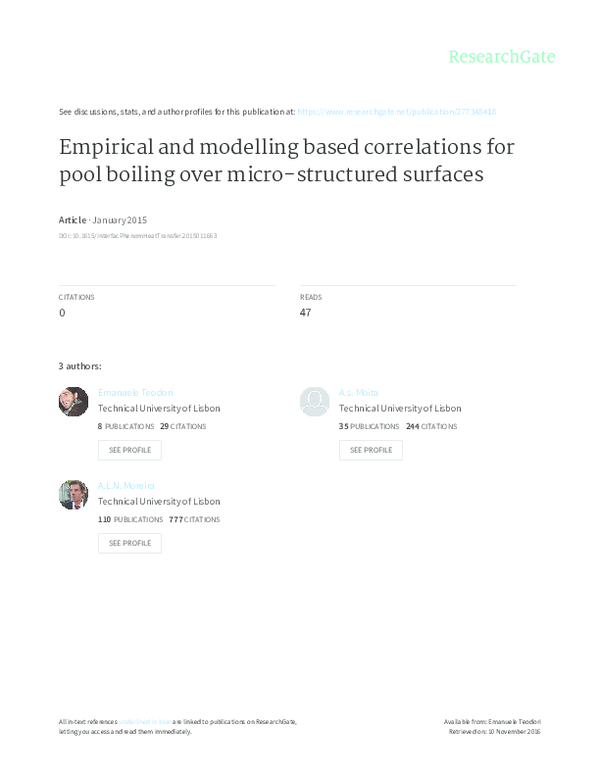 Pdf Empirical And Modelling Based Correlations For Pool Boiling Over Micro Structured Surfaces