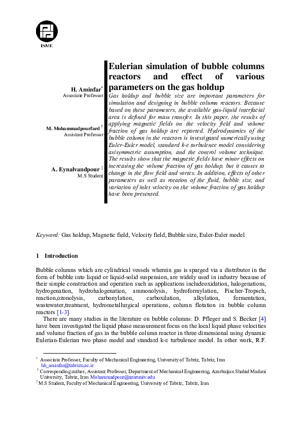 (PDF) Eulerian simulation of bubble columns reactors and effect of various parameters on the gas ...