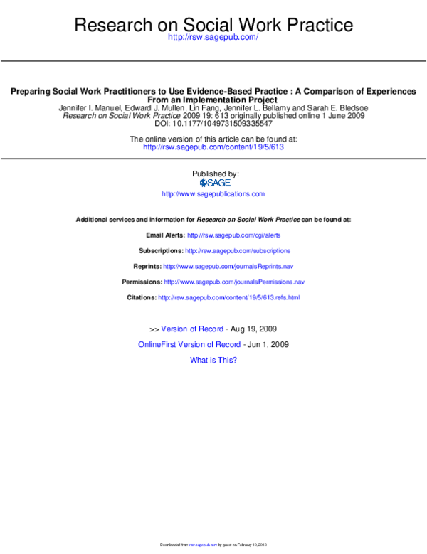 (PDF) Preparing Social Work Practitioners to Use Evidence-Based ...
