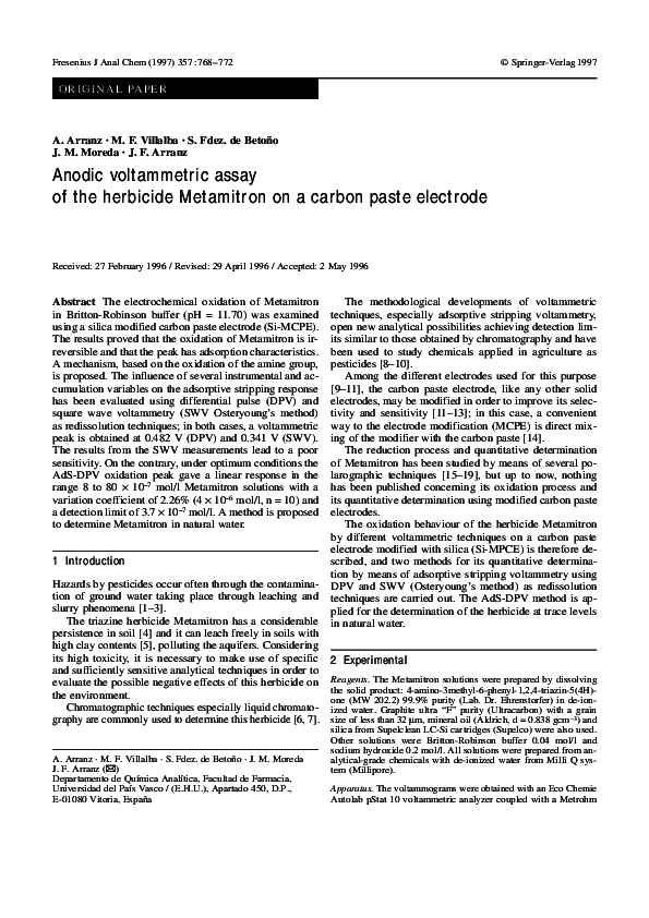 (PDF) Anodic voltammetric assay of the herbicide Metamitron on a carbon ...