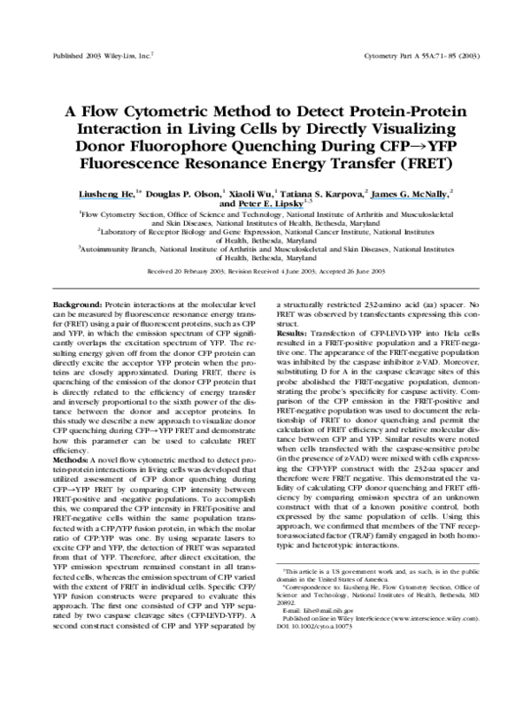 (PDF) A flow cytometric method to detect protein-protein interaction in living cells by directly ...