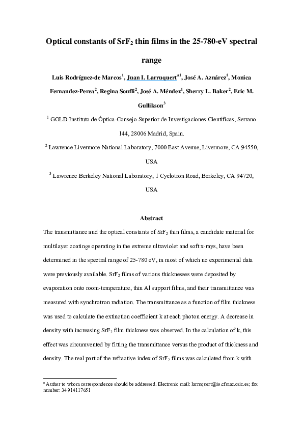 (PDF) Optical constants of SrF2 thin films in the 25–780-eV spectral ...