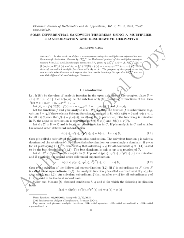 Pdf Some Differential Sandwich Theorems Using A Multiplier Transformation And Ruscheweyh