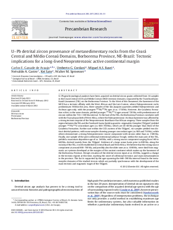 (PDF) U–Pb detrital zircon provenance of metasedimentary rocks from the ...