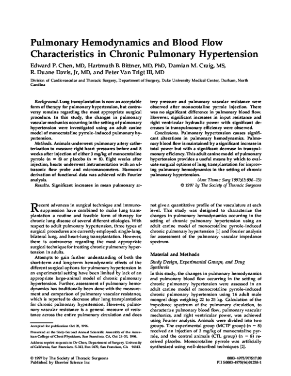 (PDF) Pulmonary Hemodynamics and Blood Flow Characteristics in Chronic ...
