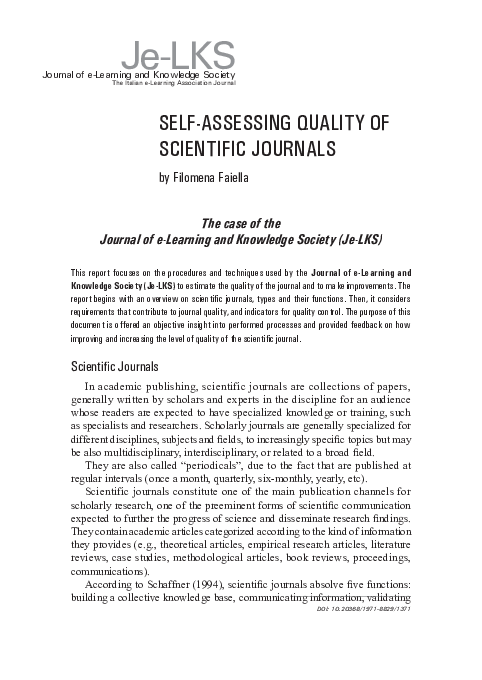 (PDF) SELF-ASSESSING QUALITY OF SCIENTIFIC JOURNALS