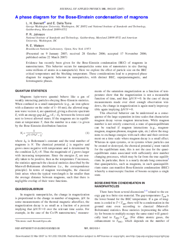 (PDF) Phase Diagram for BEC in Nanoparticle Magnons