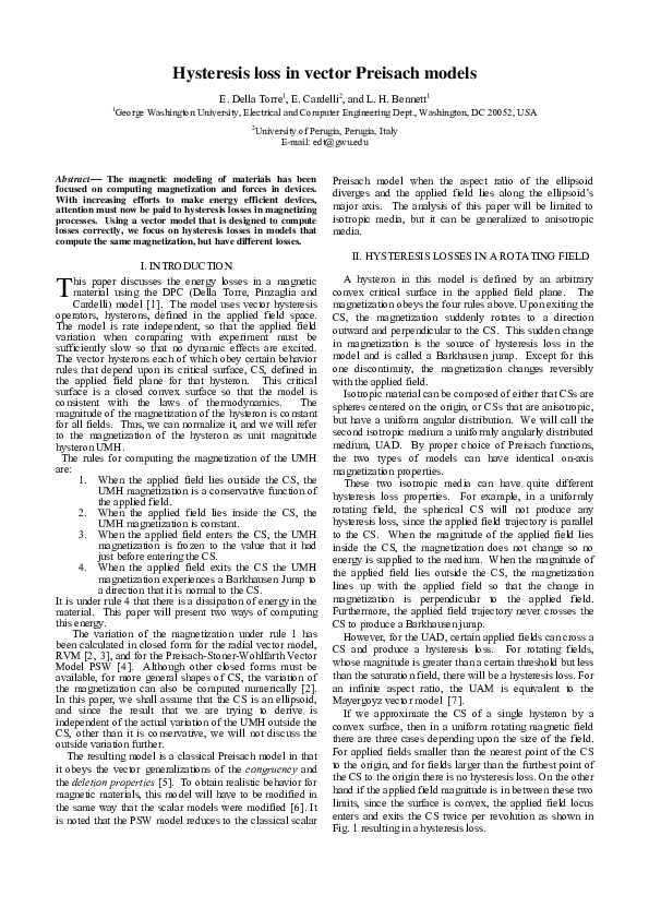 (PDF) Hysteresis Losses in Vector Preisach Models
