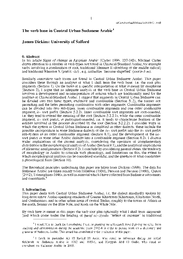 (PDF) The verb base in Central Urban Sudanese Arabic | James Dickins ...