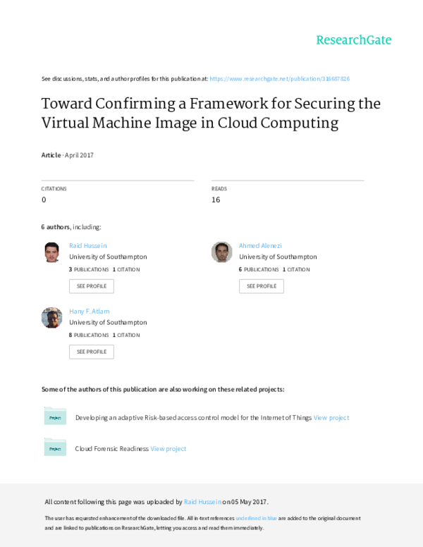 (PDF) Toward Confirming a Framework for Securing the Virtual Machine Image in Cloud Computing