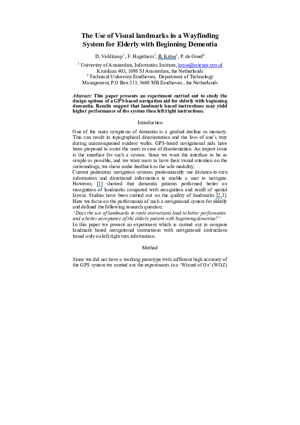 (PDF) The use of visual landmarks in a wayfinding system for elderly ...