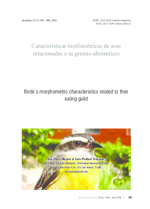 (PDF) Birds's morphometric characteristics related to their eating guild