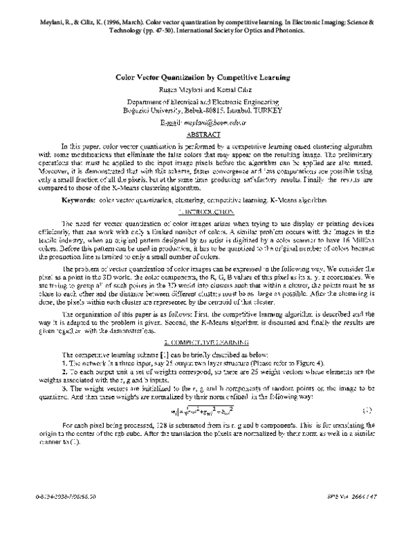 (PDF) Color vector quantization by competitive learning