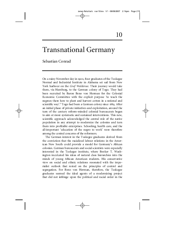 (PDF) Transnational Germany, in: James Retallack (ed.), Short Oxford ...
