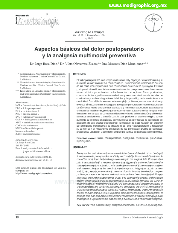 (PDF) Aspectos básicos del dolor postoperatorio y la analgesia ...