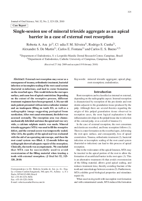 (PDF) Single-session use of mineral trioxide aggregate as an apical ...