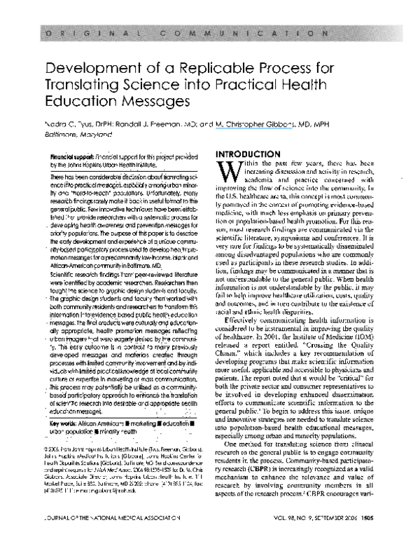 (PDF) Development of a replicable process for translating science into ...