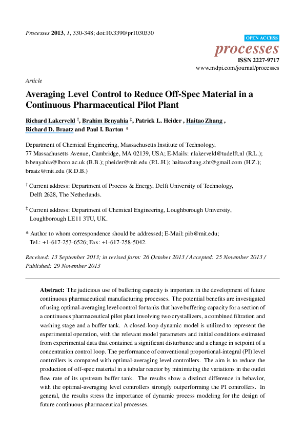 (PDF) Averaging Level Control to Reduce Off-Spec Material in a ...