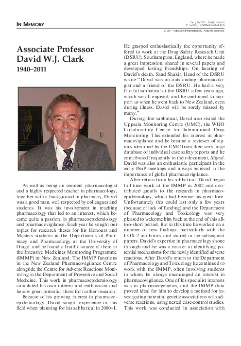 (PDF) Associate Professor David W.J. Clark | Mira Harrison-Woolrych ...