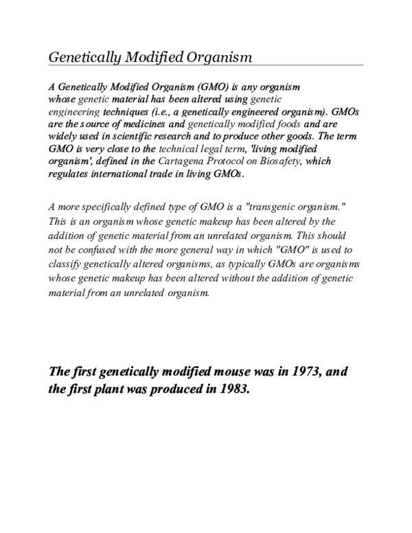 (DOC) Genetically Modified Organism