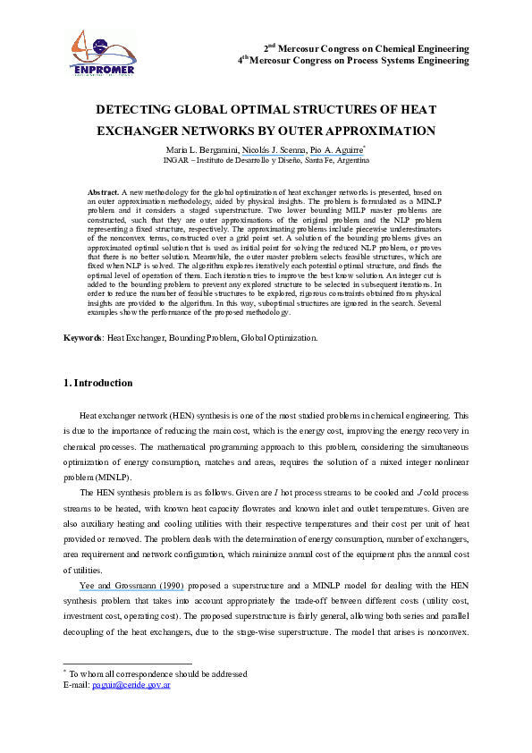 (PDF) Detecting Global Optimal Structures of Heat Exchanger Networks by Outer Approximation
